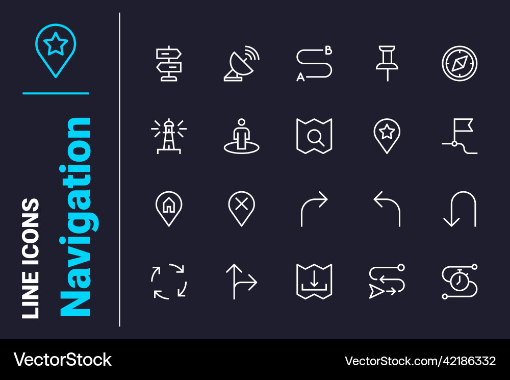 Follow map and find way icons set Royalty Free Vector Image