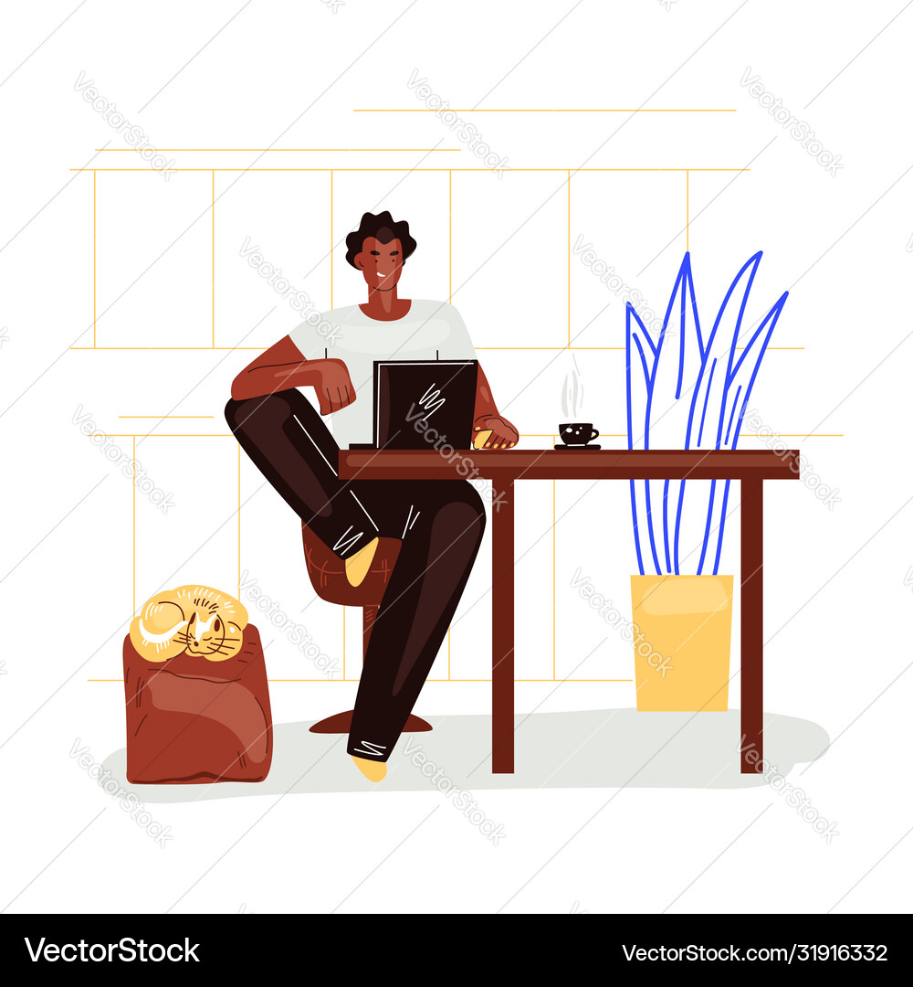 Freelance man work in comfortable cozy home office