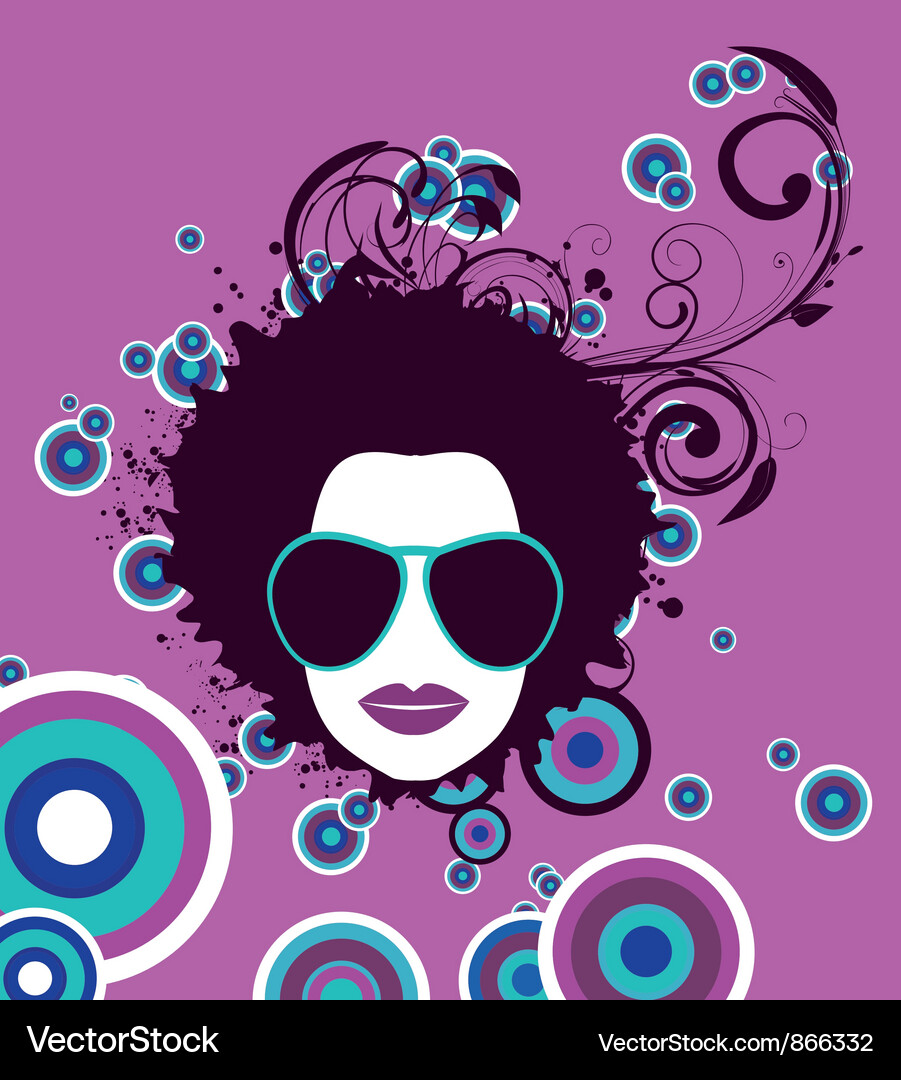 Funky face with floral and grunge Royalty Free Vector Image