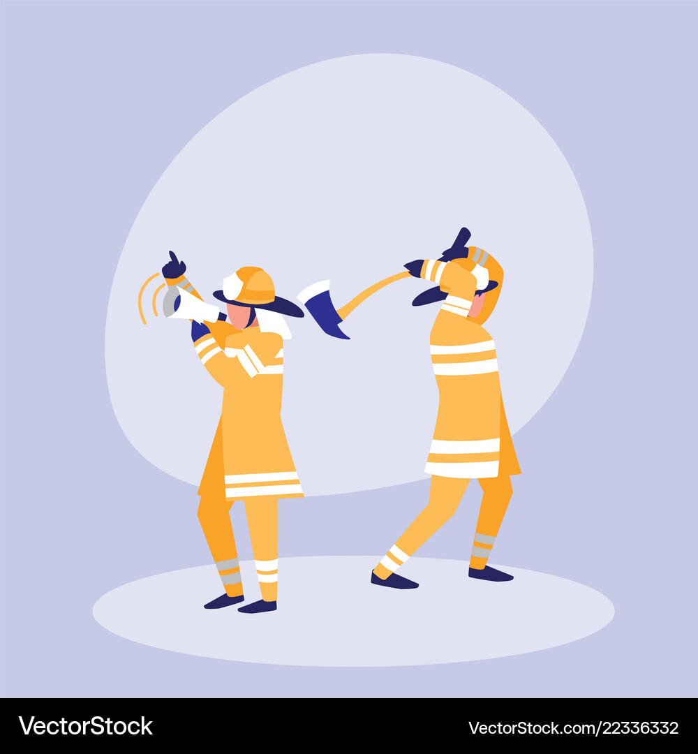 Group of firefighters with megaphone with ax Vector Image