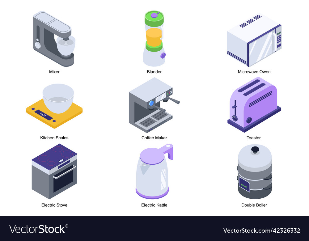 Kitchen appliances concept 3d isometric icons set Vector Image