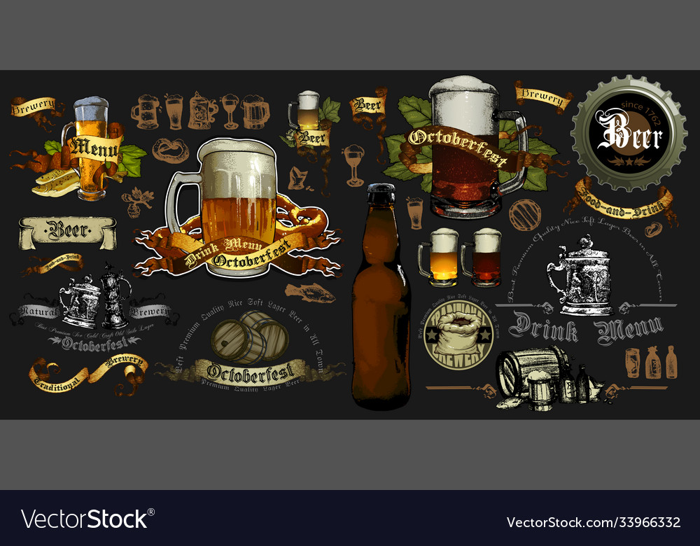 Set beer elements Royalty Free Vector Image - VectorStock
