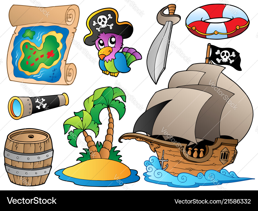 Set various pirate objects Royalty Free Vector Image