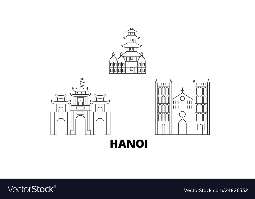 Vietnam Hanoi Line Travel Skyline Set Vietnam Vector Image