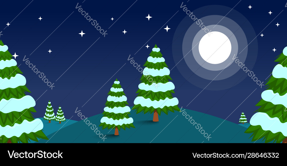 Winter landscape with pine trees in cartoon style Vector Image