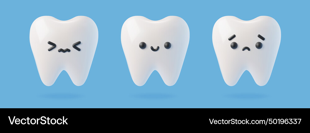 3d realistic white teeth set of different emotions