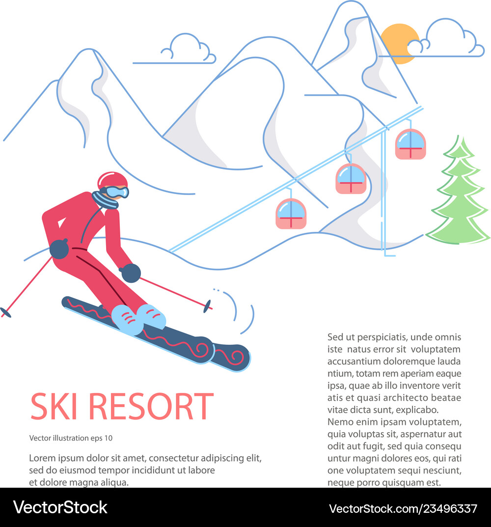 Banner template for mountain ski resort Royalty Free Vector