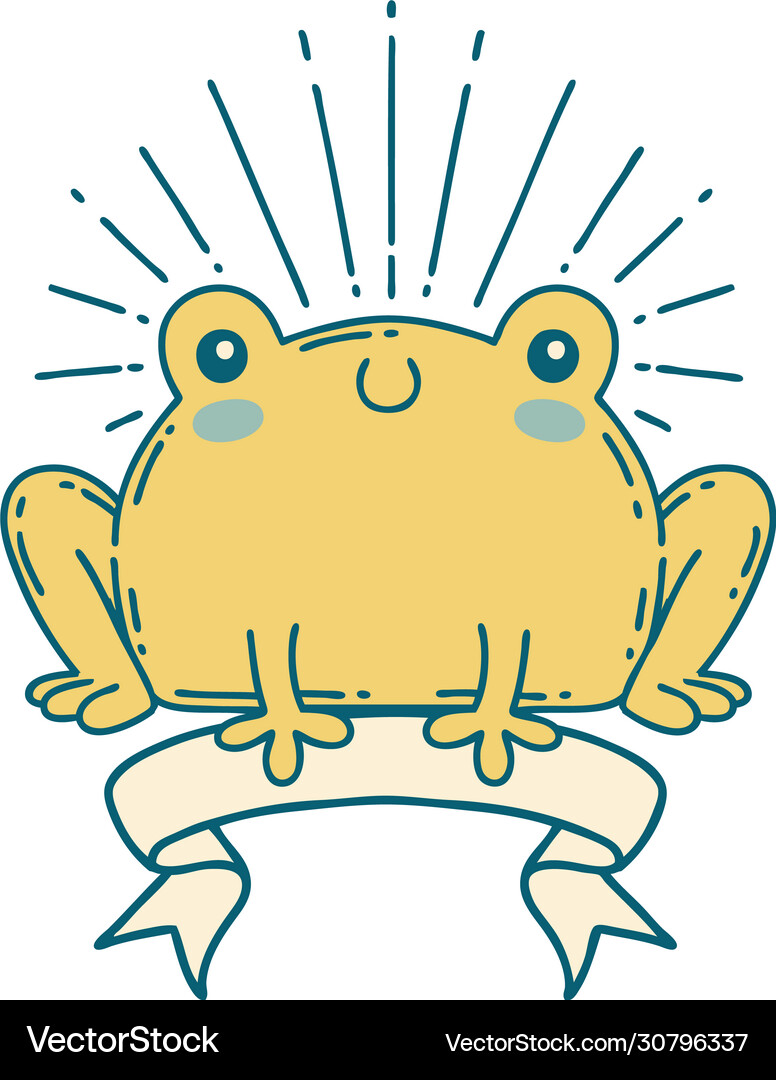 Banner with tattoo style happy frog Royalty Free Vector