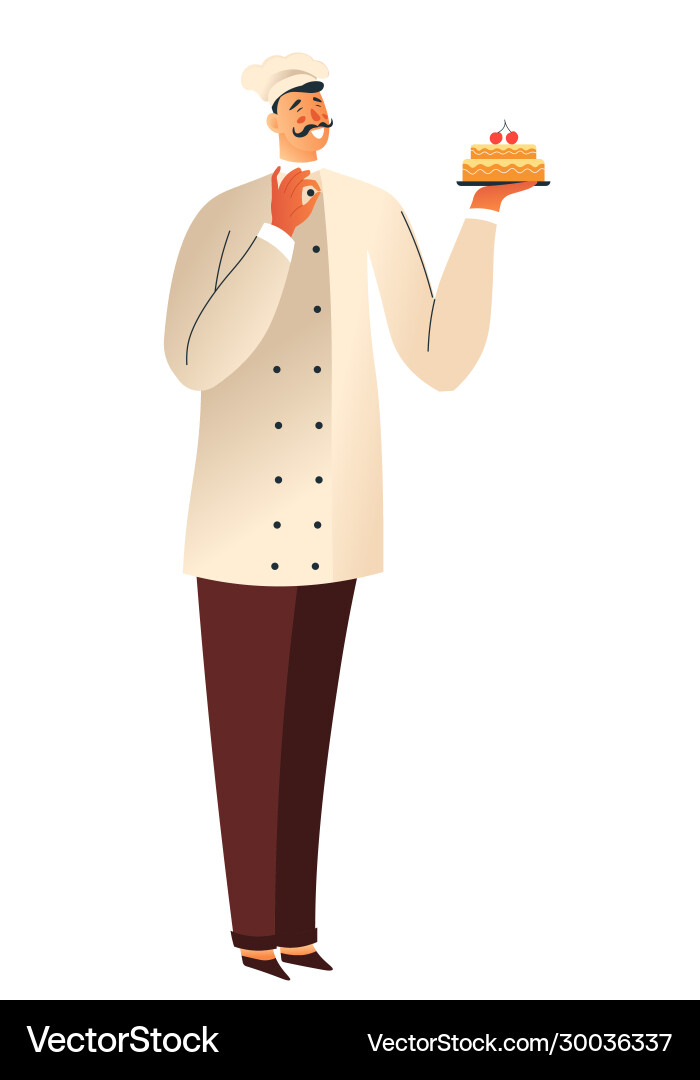 Birthday cake and baker or pastry chef isolated Vector Image