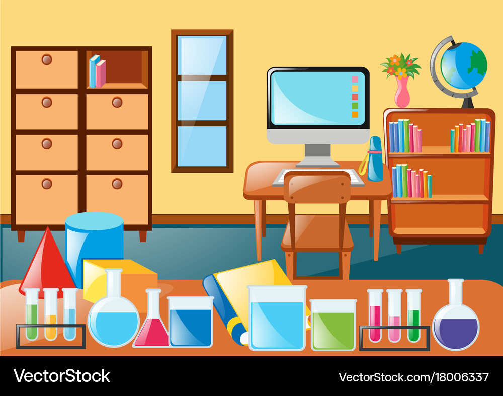 Classroom full of science equipment Royalty Free Vector