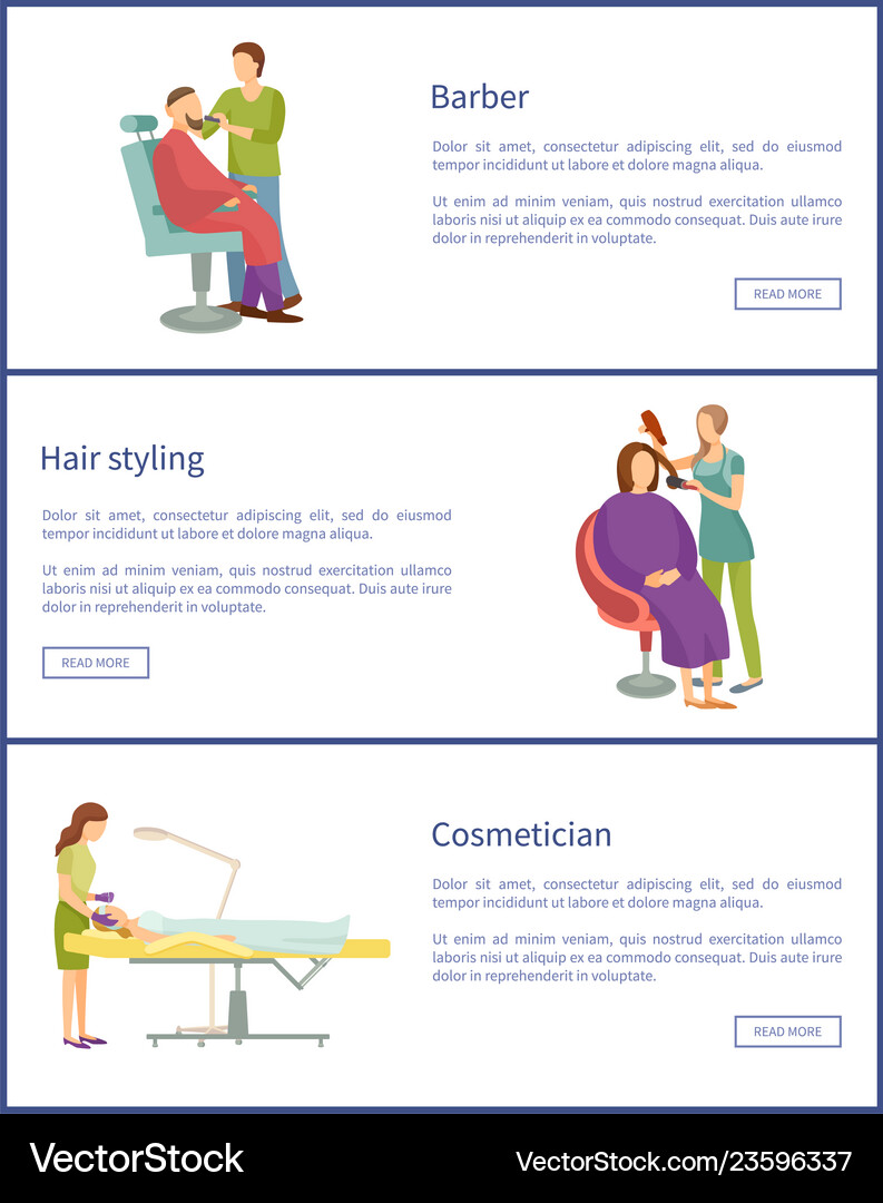 Hair styling and barber service posters set Vector Image