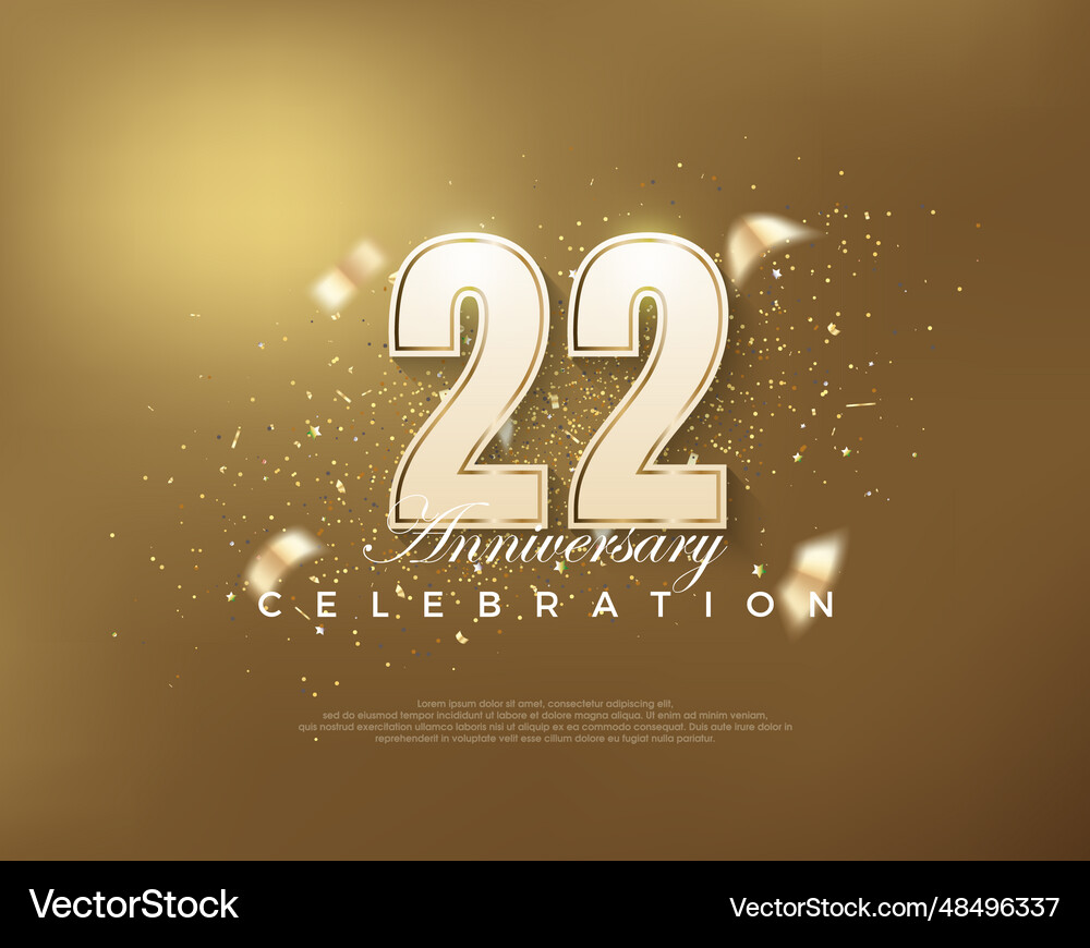 Luxury gold 22nd anniversary celebration Vector Image