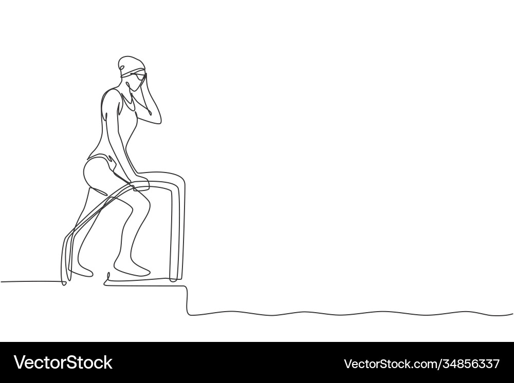One single line drawing young sporty fit Vector Image