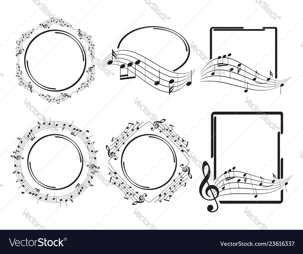 Oval round and rectangular music frames Royalty Free Vector