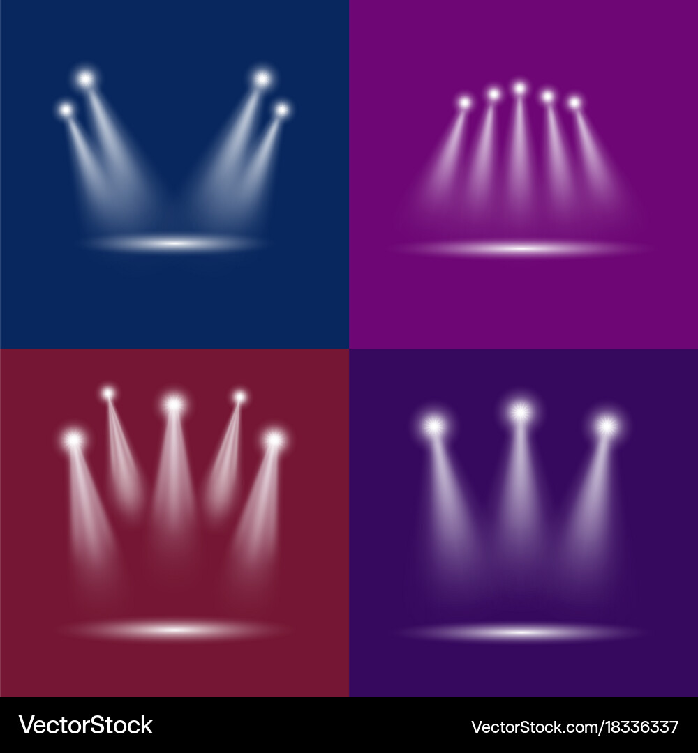 Realistic light scenic spotlight card poster set Vector Image