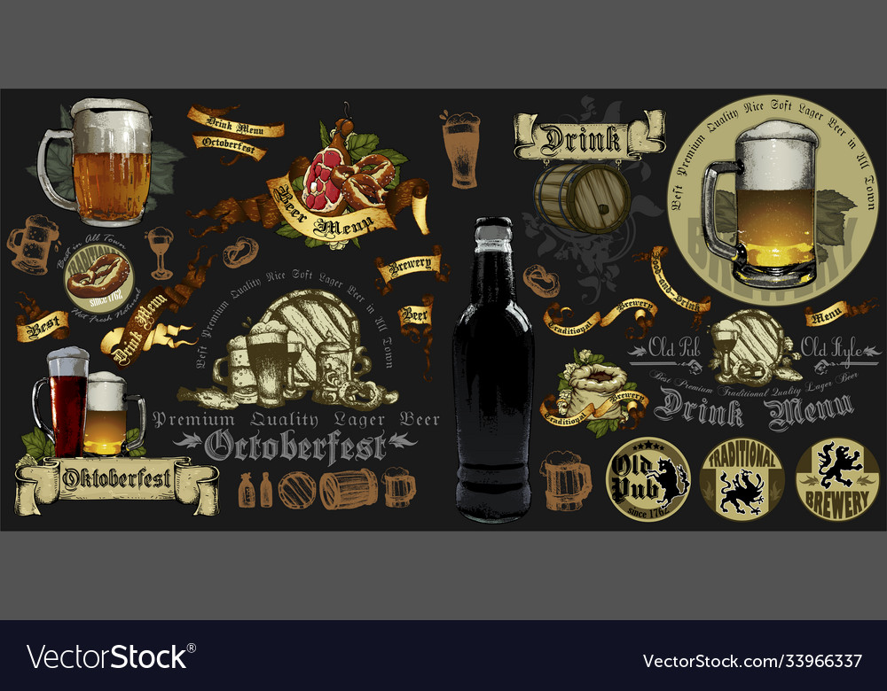 Set beer elements Royalty Free Vector Image - VectorStock