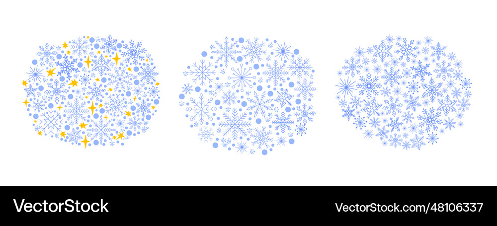 Snowflakes and snow polka dot shapeless clouds set