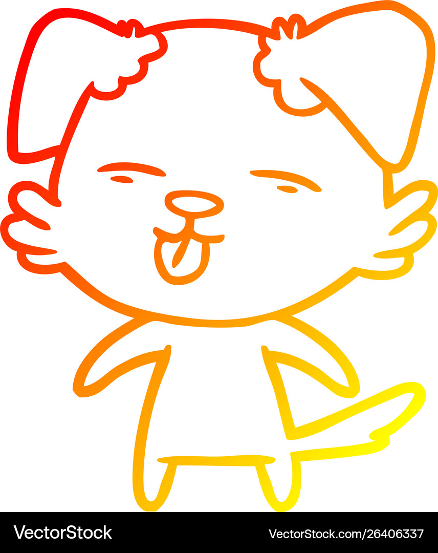 Warm gradient line drawing cartoon dog sticking Vector Image