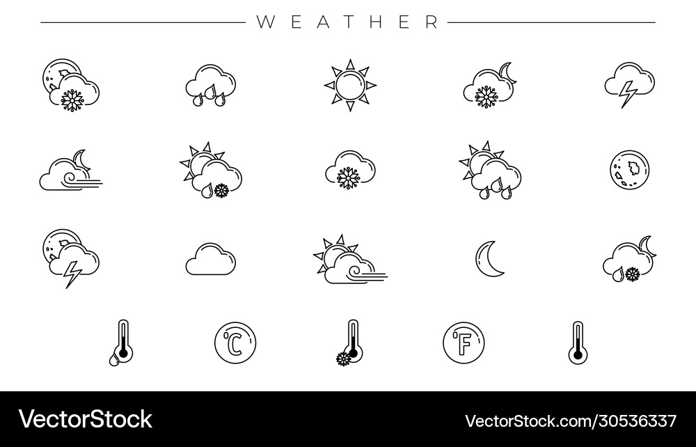 Weather concept line style icons set Royalty Free Vector
