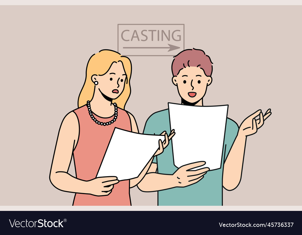 Young people reading script prepare for casting Vector Image