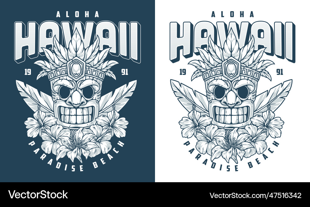 Aloha hawaii beach monochrome emblem Royalty Free Vector