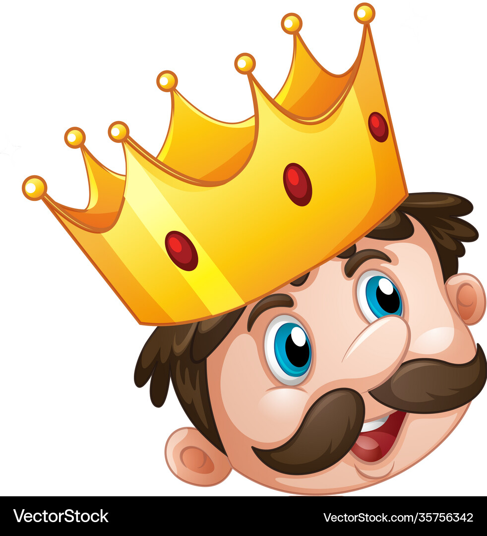 Crown on king head cartoon isolated white Vector Image