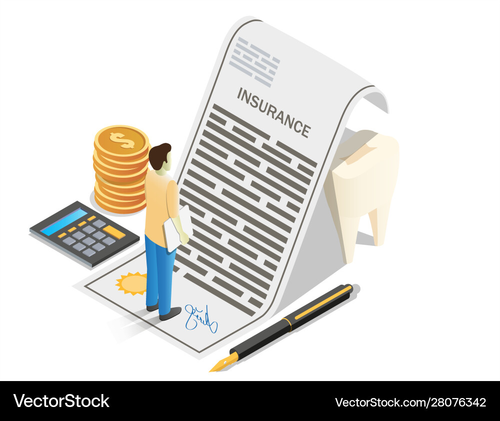 Dental insurance concept flat isometric Royalty Free Vector