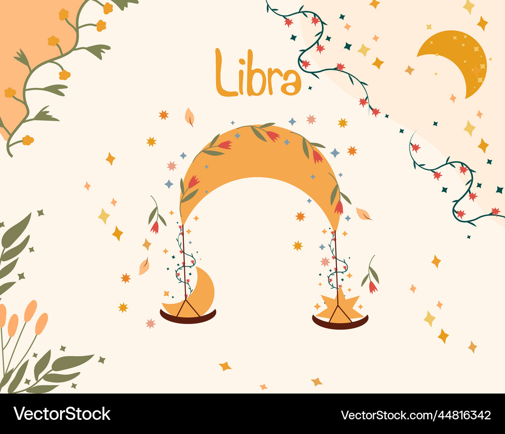 Libra zodiac sign bright banner with moon Vector Image