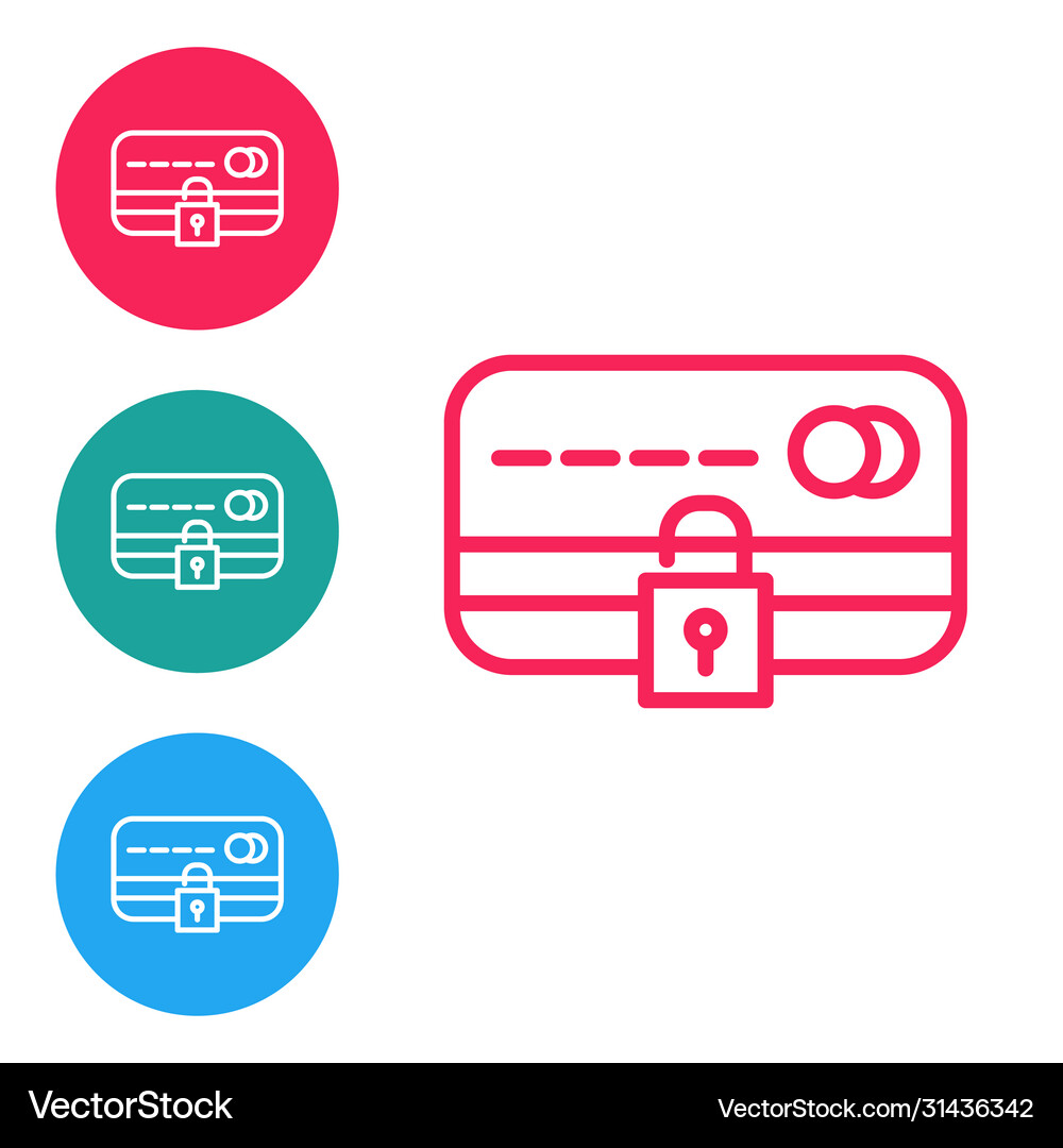 Red line credit card with lock icon isolated Vector Image