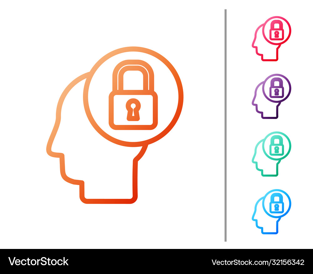Red line human head with lock icon isolated Vector Image