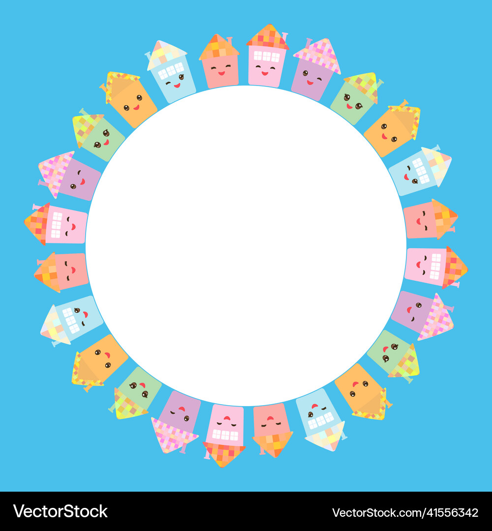 Round frame for your text funny happy house set Vector Image
