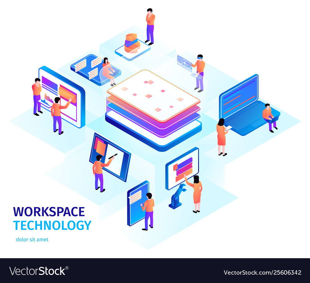 Workspace technology isometric composition Vector Image