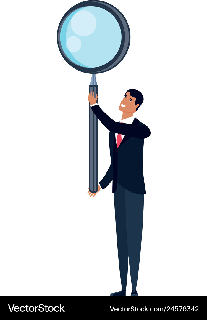 Young businessman with magnifying glass Royalty Free Vector