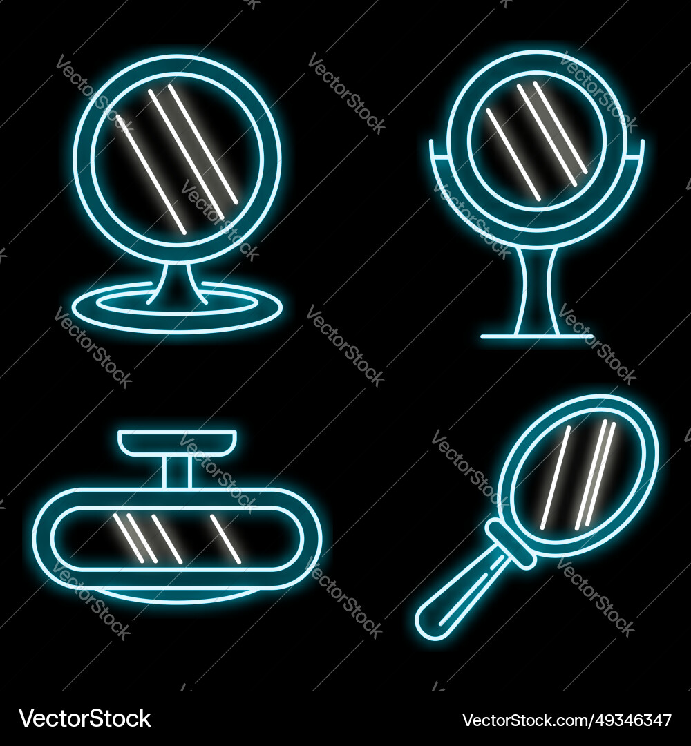 Beauty mirror icons set neon Royalty Free Vector Image