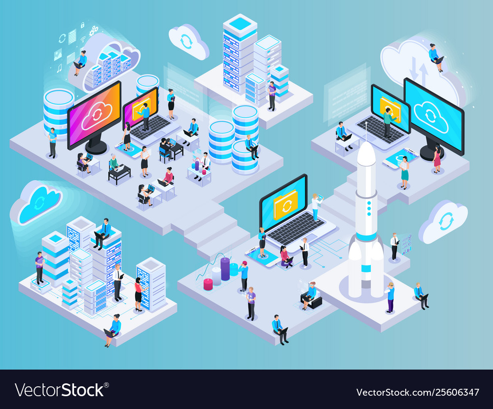 Isometric cloud computing composition Royalty Free Vector