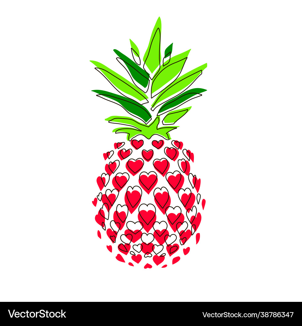 Pineapple made from heart shapes isolated Vector Image