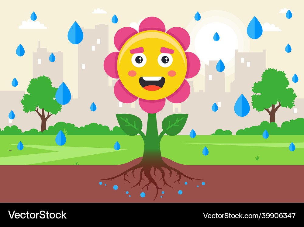 Rain is dripping on a joyful flower arid summer Vector Image