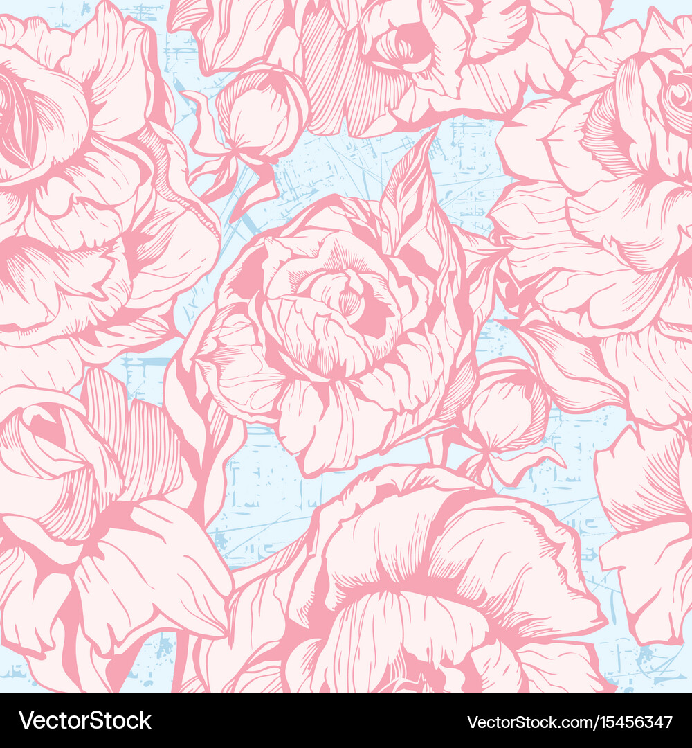 Vintage pink botanical seamless pattern with peony