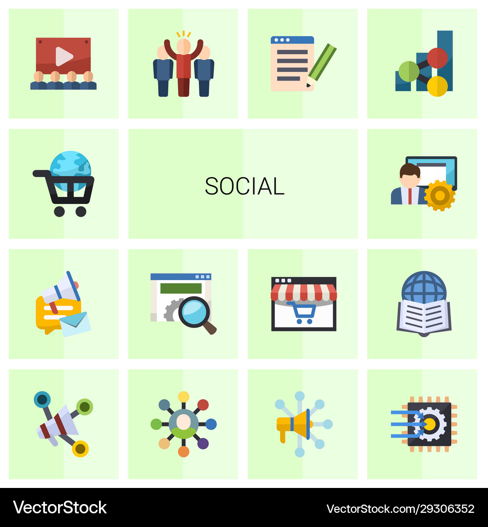 14 social flat icons set isolated on white Vector Image