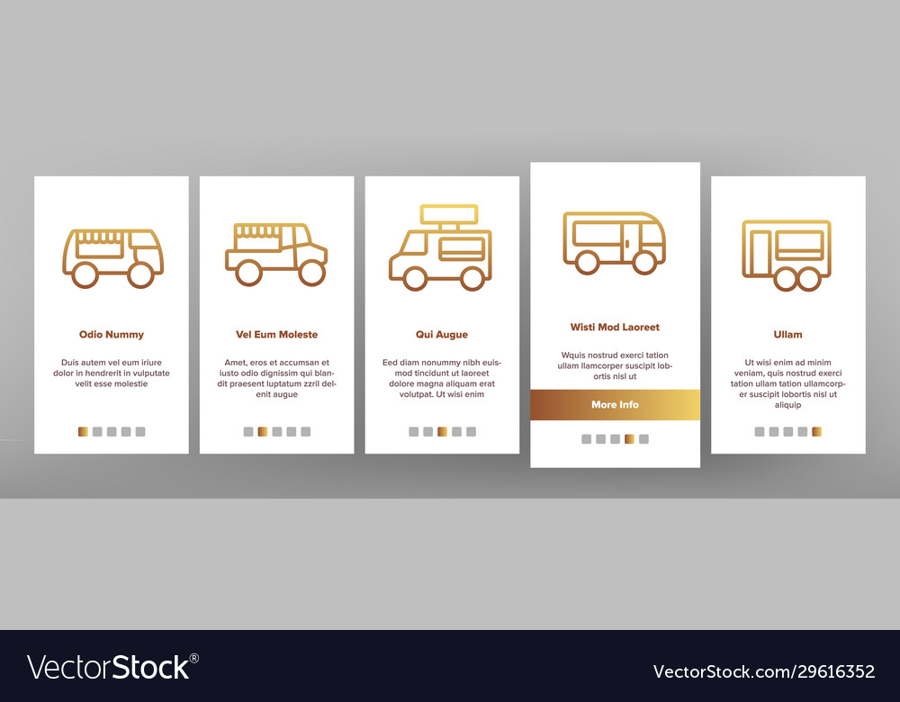 Food truck transport onboarding icons set Vector Image Food truck transport onboarding icons set Vector Image