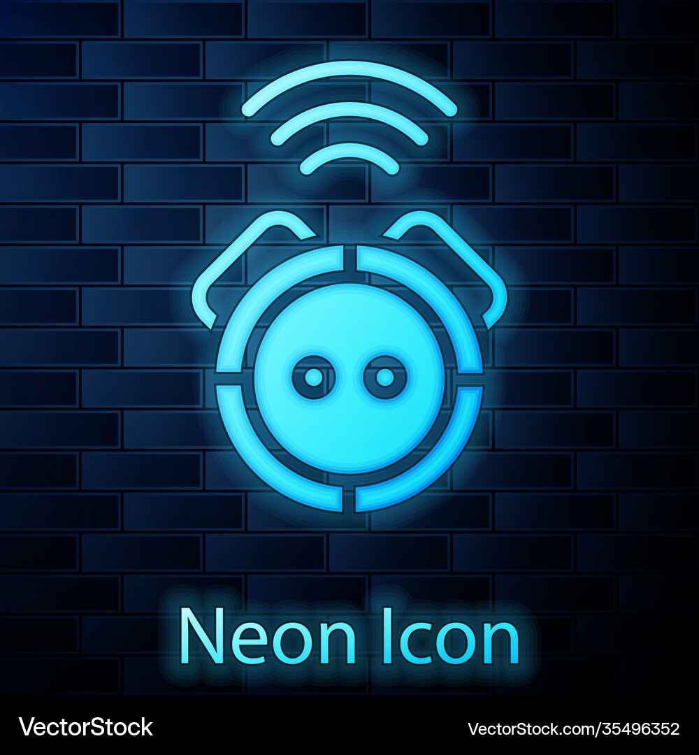 Glowing neon robot vacuum cleaner icon isolated Vector Image