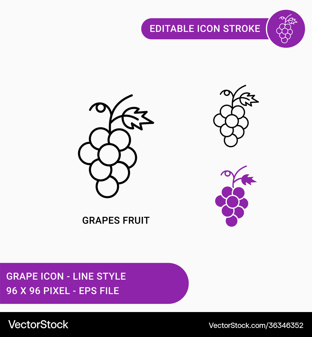Grapes icons set with icon line style editable Vector Image