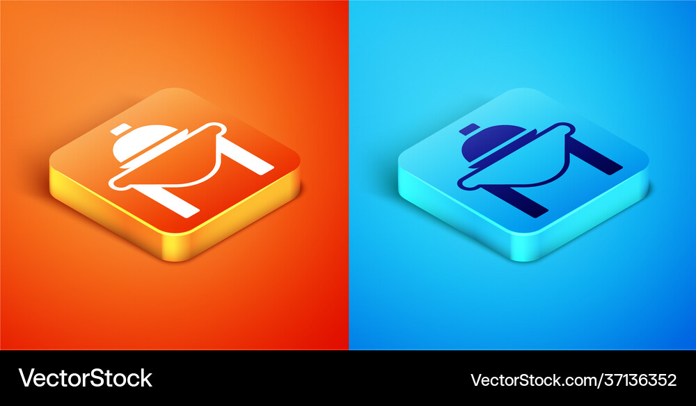 Isometric table food icon isolated on orange Vector Image