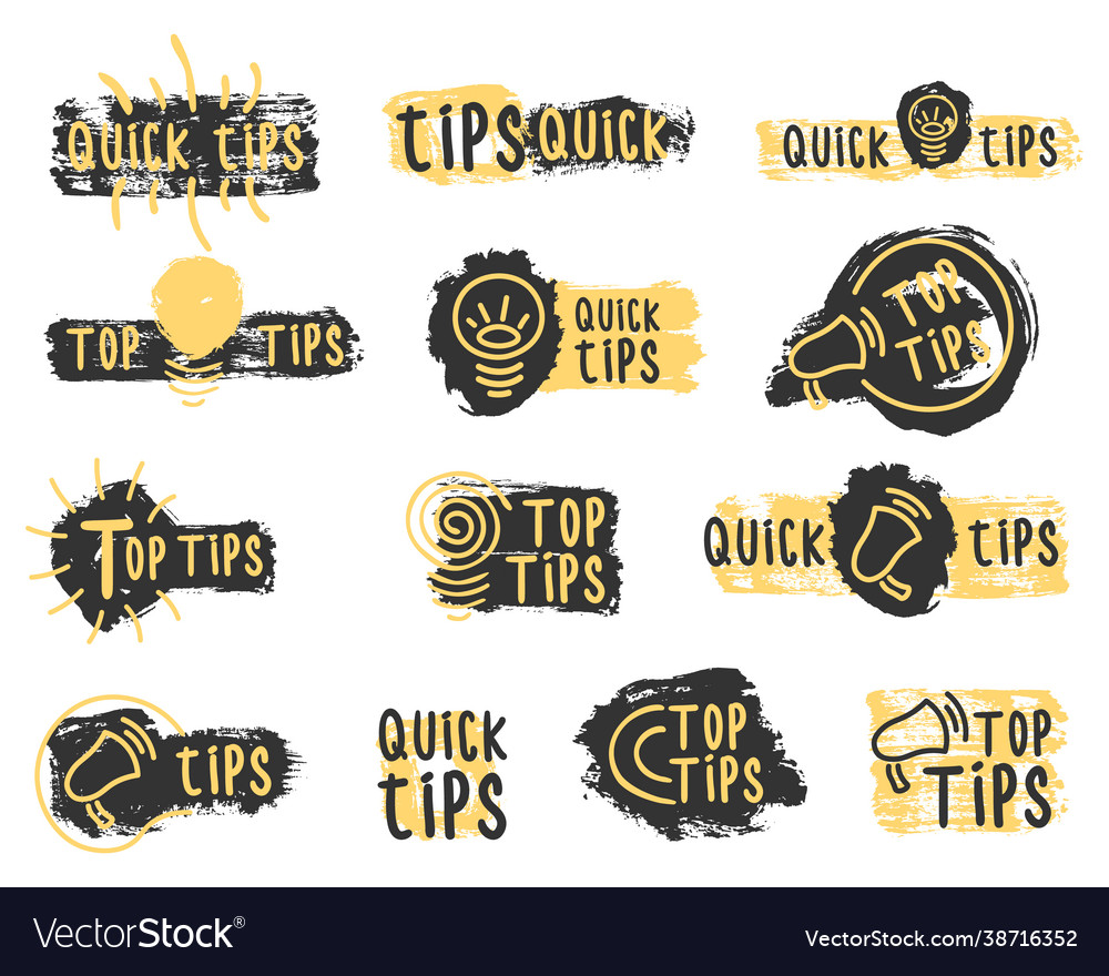 Schnelle Tipps Tricks Doodle Logos Embleme Banner Vektorbild