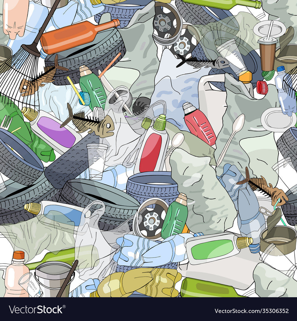 Seamless pattern with different kinds plastic Vector Image