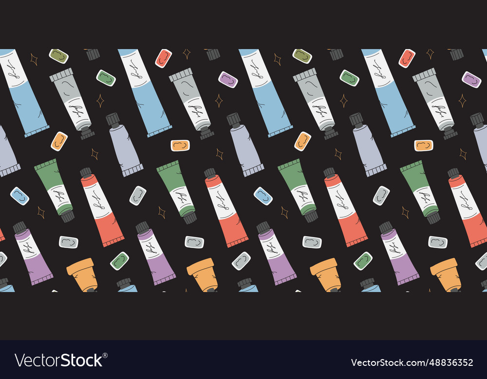 Seamless pattern with paint tubes Royalty Free Vector Image