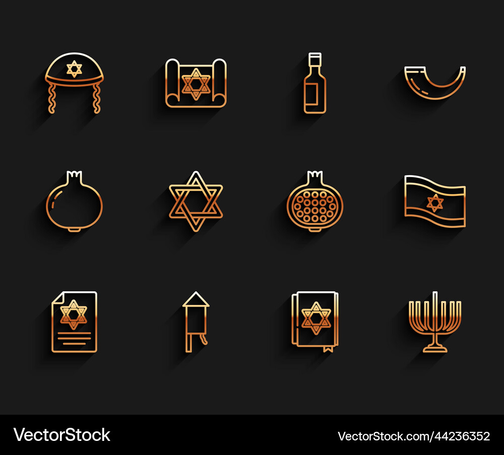 Set line torah scroll firework rocket jewish Vector Image