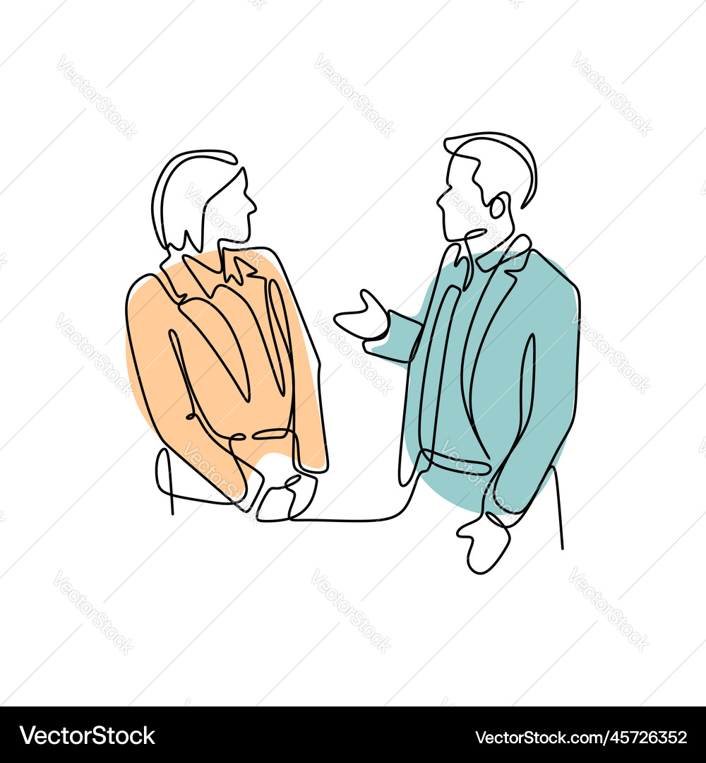 Single continuous line drawing of two young male Vector Image