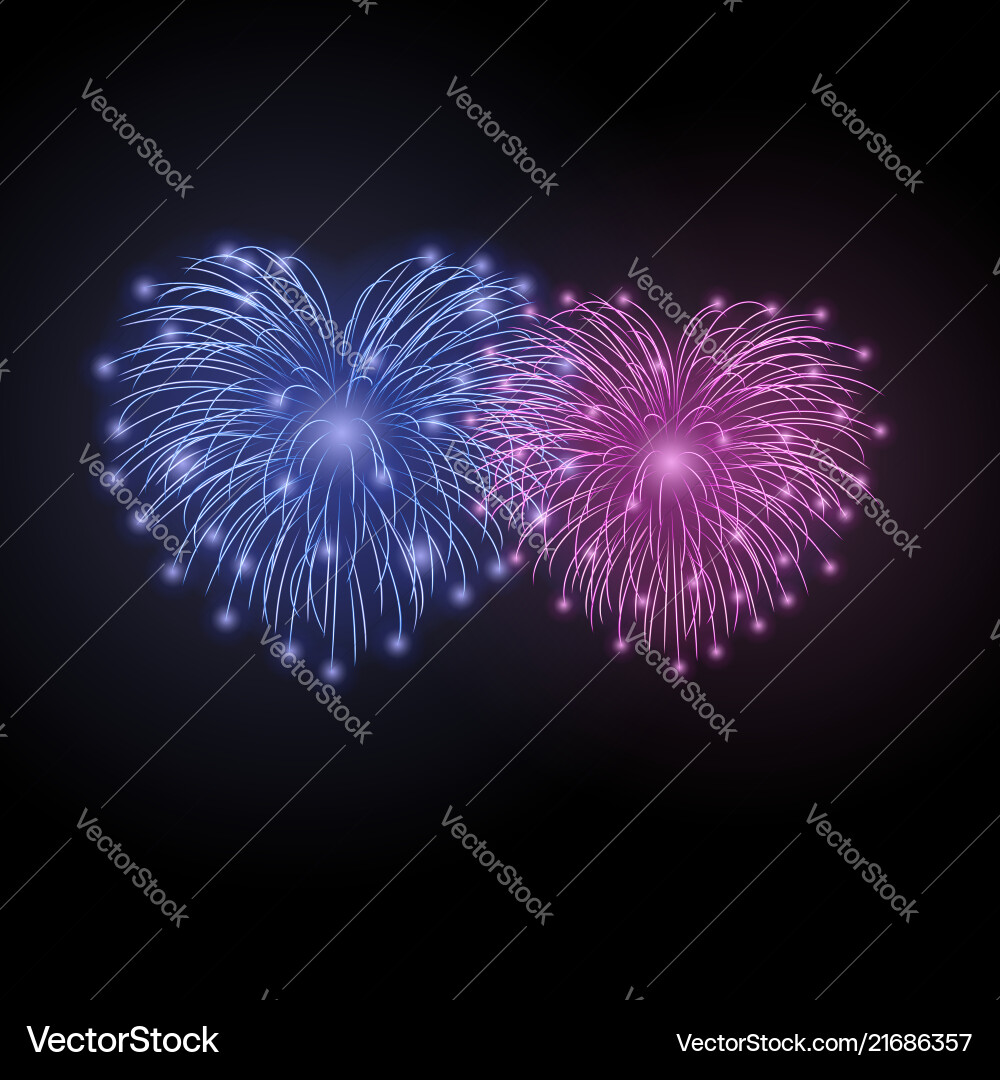 Beautiful heart-fireworks set bright romantic Vector Image
