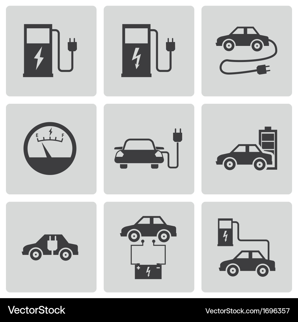 Black electric car icons set Royalty Free Vector Image